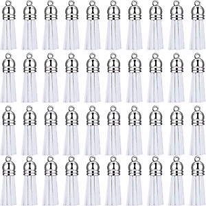 200 Pieces Keychain Tassels Faux Suede Leather Tassel Pendants Keychain Decoration Tassels with Loop for DIY Crafts Making Supplies (White)