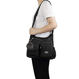 SUKRY Nylon Crossbody Bag for Women with Anti theft RFID Pocket, Waterproof Shoulder Bag Travel Purses and Handbag (Black-1)