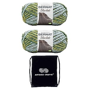 Bernat Blanket Big Ball Forest Sage 161110-10869 (2-Skeins - Same Dye Lot) Weight S Bulky #6 Polyester Yarn for Crocheting and Knitting - Bundle with 1 Artsiga Crafts Project Bag