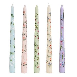 Sungmor Pretty Floral Taper Candlesticks, Beautiful 5-Color Decal Craft, 10" Long Decorative Candle, Scented & Colored Tall Candlestick, Long Burning & Smokeless Tapered Holiday Party Celebrate Candle