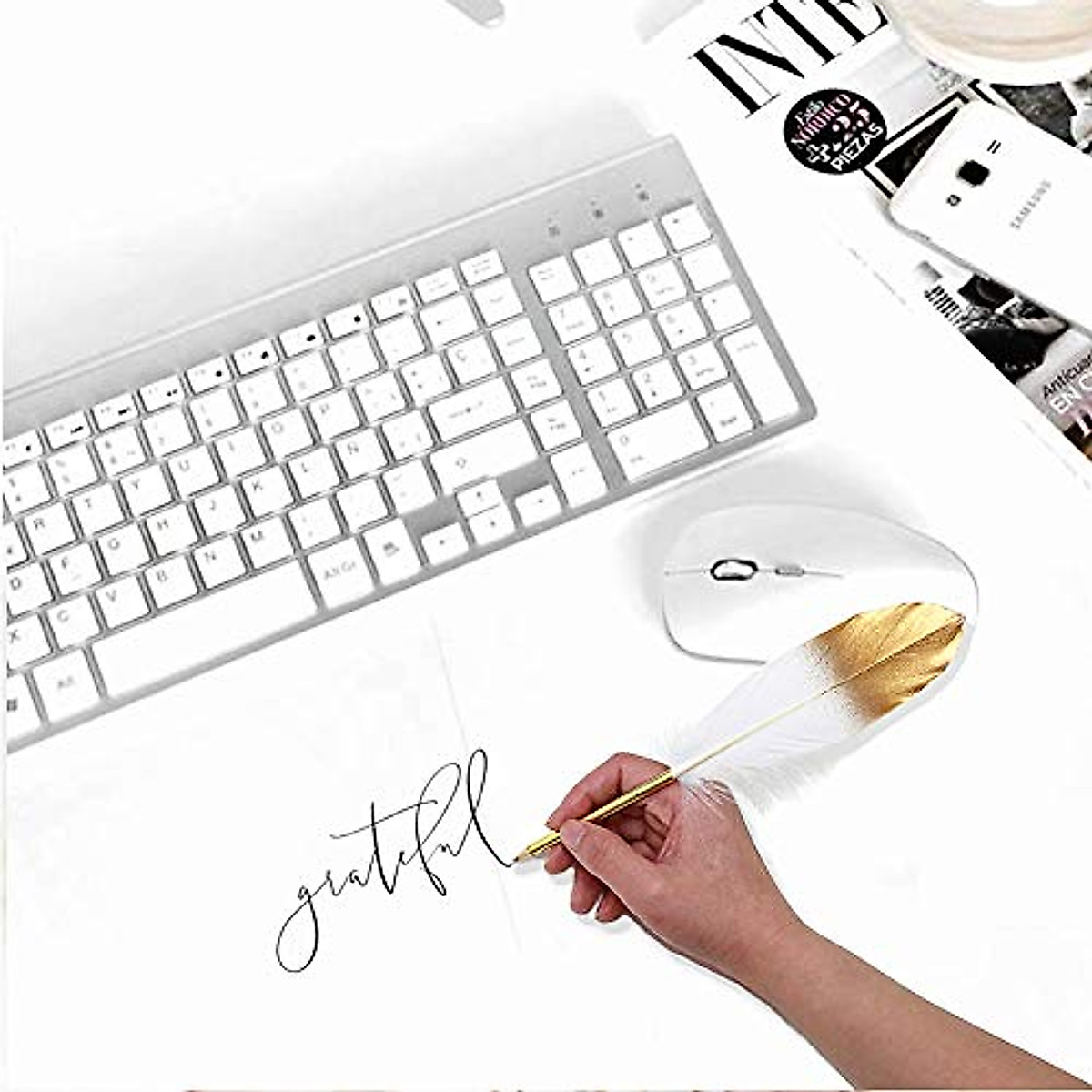 Cheerland Feather Signature Pens Ballpoint Pen for Party Reception Wedding Party Guest Book Ceremony Bridal Baby Shower Anniversary Graduation Event Party Favors (Gold/White)