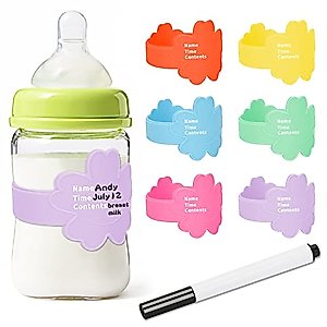 Baby Bottle Labels for Daycare,Original Flower Design for Write and Reuse Baby Bottle Labels 6 Packs use to fit for Dr.Brown 4 Ounce and All Other Bottles