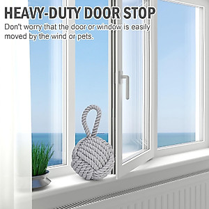 Pomeat Decorative Door Stop, Rope Door Stop, Weighted Door Stopper, Knot Nautical Door Stop, Heavy Doorstop for Bedroom, Living Room Door, Window Wedge, Bookend 6.25 inch (White)