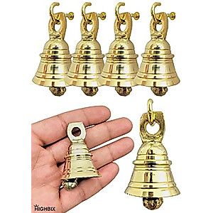HIGHBIX Solid Brass Jingle Bells Set of 6 Hanging Harmony Festive Décor Handmade Brass Bells with Hooks