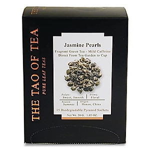 The Tao of Tea Jasmine Pearls Box Pyramid Sachets, 1.05 Ounce, Box of 15 Sachets