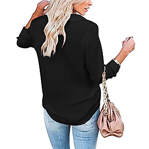 Diosun Womens Button Down V Neck Shirts Long Sleeve Office Casual Business Plain Blouses Tops (Medium, Black)