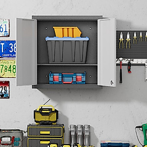 SUXXAN Metal Wall Cabinets for Storage with Lock,Steel Garage Hanging Cabinet with 1 Adjustable Shelf and 2 Doors,Garage Cabinet Upper,Wall Mounted Metal Cabinet for Office and Home