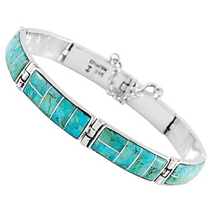 Turquoise Bracelet Sterling Silver 925 Genuine Gemstones Link Bracelet (7", Turquoise)