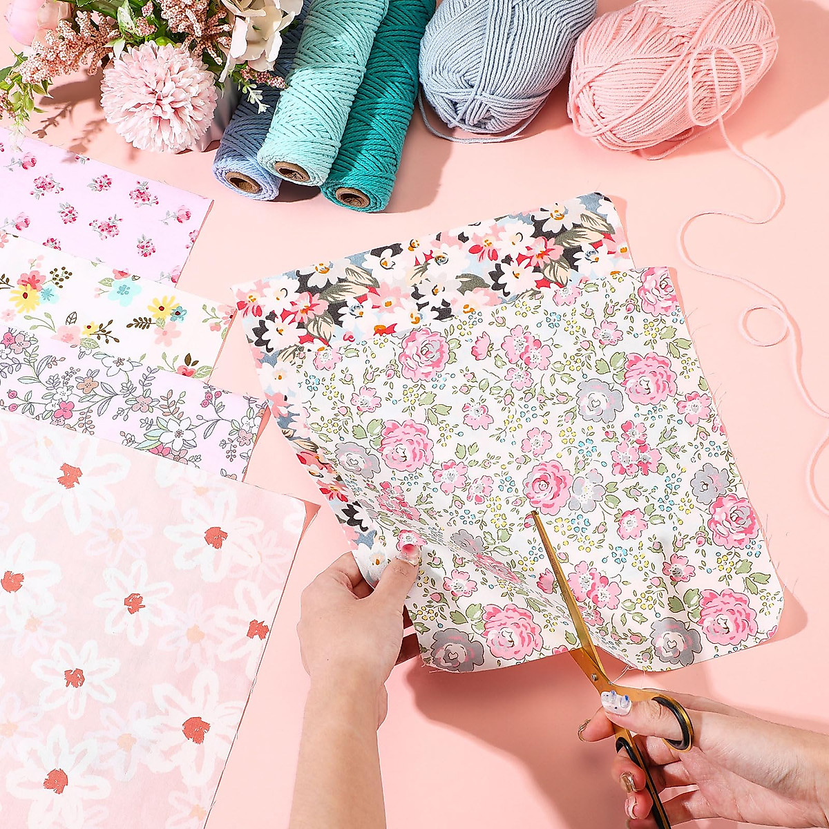 Tatuo 30 Pcs 10" Pink Theme Quilting Cotton Fabric Squares Floral Precut Fabric Square Sheets for Sewing Scrapbooking DIY Craft Patchwork