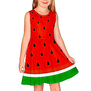 Girls Watermelon Dress Summer Sleeveless Tank Dress Fruit Printed Twirl Skater Flowy Dress 5-6 Years