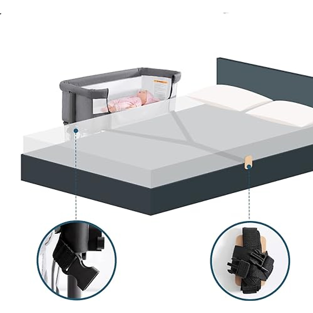 Baby Bedside Bassinet with Wheels and Storage, 3 in 1 Travel Baby Crib Bedside Crib with 5 Adjustable Height, Portable Baby Bed Co Sleeper