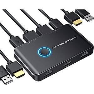 KVM Switch HDMI 2 Port Box,ABLEWE USB and HDMI Switch for 2 Computers Share Keyboard Mouse Printer and one HD Monitor,Support UHD 4K@60Hz,with 2 USB Cable and 2 HDMI Cable