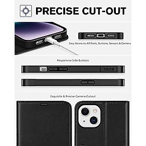 TUCCH Case for iPhone 14 Wallet Case 5G, [RFID Blocking] 4 Card Holder Stand [Shockproof TPU Interior Case] PU Leather Magnetic Protective Flip Cover Compatible with iPhone 14 6.1" 2022, Black
