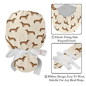 IROLSKDNFH 2 Pcs Working Cap with Button Cute Dachshund Dogs Adjustable Ponytail Pouch Hats for Women