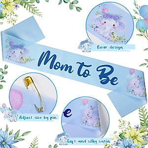 Chunful Elephant Theme Baby Shower Sash Mom to Be Sash and Dad to Be Pin Flower Crown for Gender Reveals Party Baby Shower Party Favors Decorations for Boys and Girls Pregnancy Props Gift (Blue)