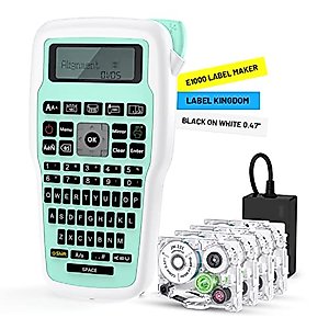 Label KINGDOM Handheld Label Maker Machine with Tape,Portable Label Printer E1000 Labeler for Labeling with AC Adapter,Easy QWERTY Keyboard,for Home,School,Office,Industrial Organization Green
