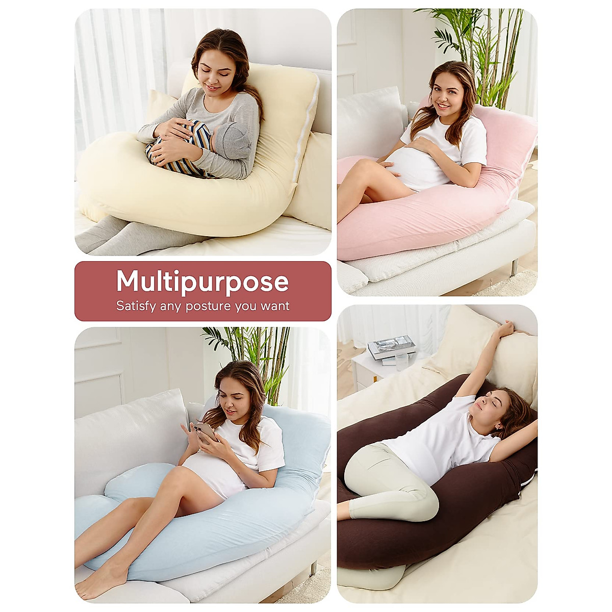 Momcozy Pregnancy Pillows for Sleeping, U Shaped Full Body Maternity Pillow for Side Sleeping - Support for Back, Legs, Belly, Hips, 57 Inch, Brown