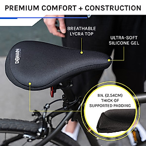 Domain Cycling Bike Seat Cushion - Ultimate Comfort, Fits Peloton Seat Cushion and Most Exercise and Spin Bikes, Padded Gel Bike Seat Cover to Make Peloton Bicycle Seat Comfortable, 10.5”x7” (Purple)