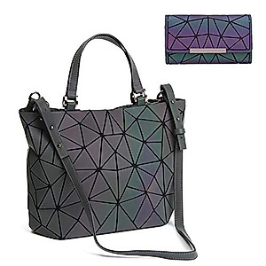 Geometric Luminous Purses and Handbags Holographic Reflective Crossbody Bag Wallet Flash Rainbow Tote NO.1P
