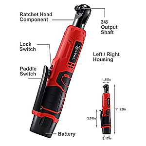 SILVEL 3/8" Cordeless Electric Ratchet Wrench Set, 12V 46 Ft-lbs Power Ratchet Kit With 2-Pack 2.0 Ah Lithium-Ion Batteries, 400 RPM Speed, 7 Sockets and 1/4" Adapter