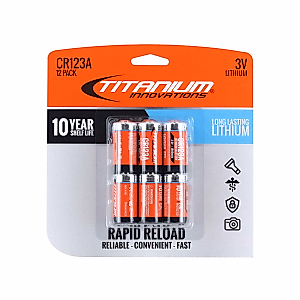 TITANIUM INNOVATIONS CR123A 3V Lithium Battery, Shrink Wrapped in Pairs (12 Card)
