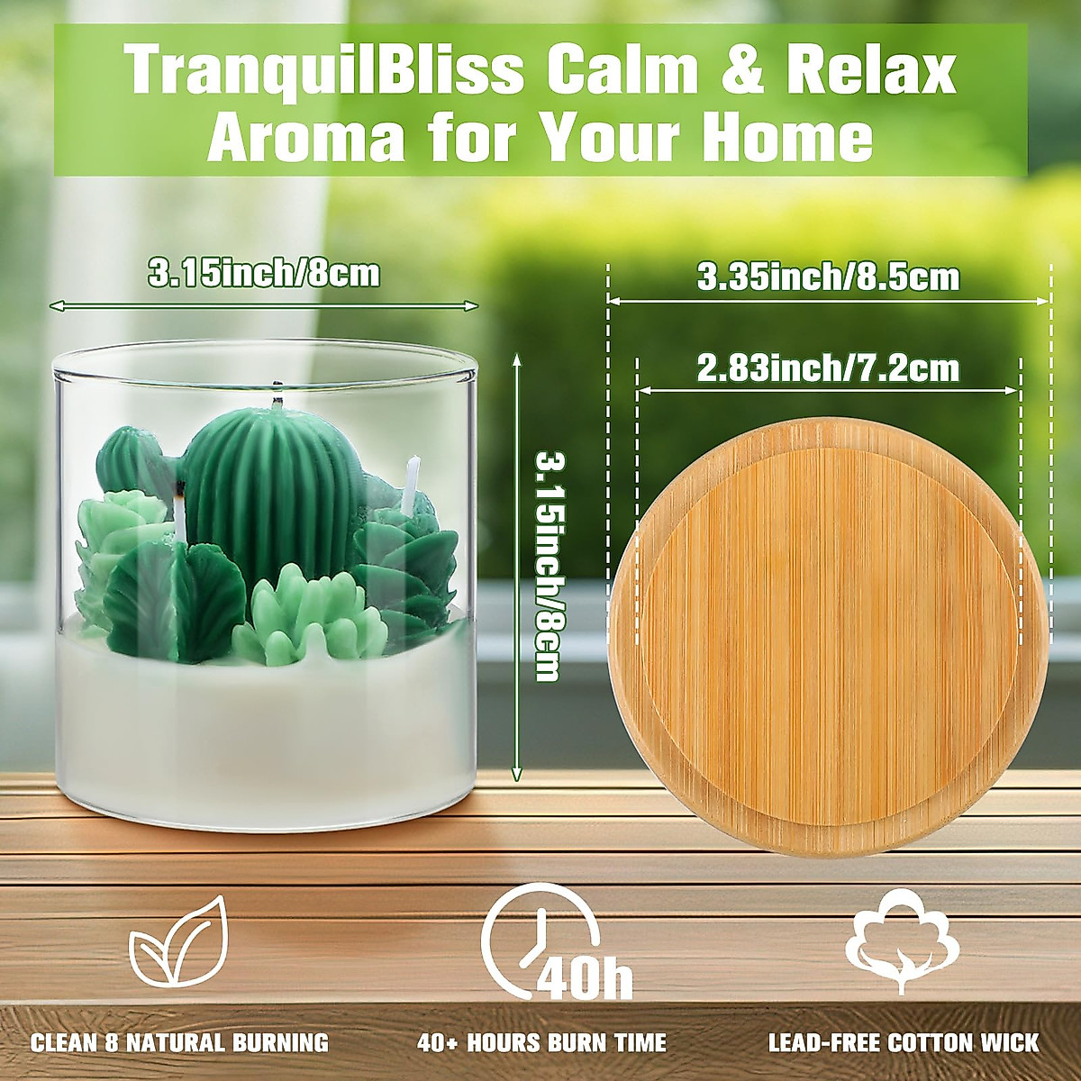 Tondiamo Succulent Cactus Candles Gift, 3.15 inch Scented Decorative Cactus Candles Terrarium Plant Candles Votive Candles for House Warming Wedding Baby Shower Spa Home Decoration Christmas Gifts