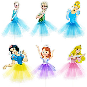 6 Pieces Princess Cupcake Toppers, Girls Birthday Princess Cake Topper Decoration for Baby Shower, Princess Theme Bday Party