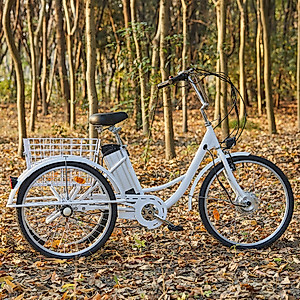 Viribus 24" 26" 3 Wheel Electric Bike for Senior, 250w Adults Electric Tricycle Trike, Three Wheel Ebike E Bicycle with Removable 36V 10Ah Lithium Battery, Motorized Trike with Basket for Women Men