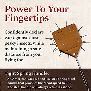 Hope Woodworking Leather Fly Swatter Set (1 Pack) – 17” Amish-Made Fly Swat w/Real Leather Paddle – Fly Swatters Multi Pack w/Metal Handle – Bug Swatter, Mosquito Swatter, Wasp Swatter (Brown)