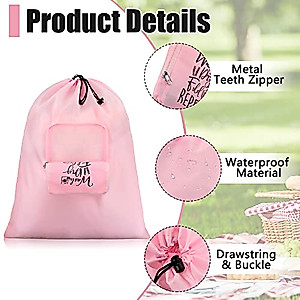 Foldable Travel Laundry Bag with Drawstring Closure 21 x 22 Inches Lightweight Waterproof Travel Organizer Bags for Luggage Garment Bags for Laundry Dirty Clothes Bag for Traveling (Black, Pink)