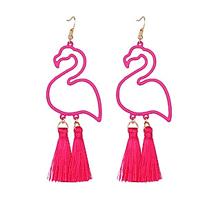 Pink Flamingo Exaggerated Long Dangle Drop Earrings Retro Creative Hollow Fashion Cute Animal Bird Boho Jewelry for Women -Pink
