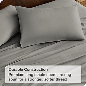 Bare Home 100% Organic Cotton Queen Sheet Set - Crisp Percale Weave - Lightweight & Breathable - Bedding Sheets & Pillowcases (Queen, Light Grey)