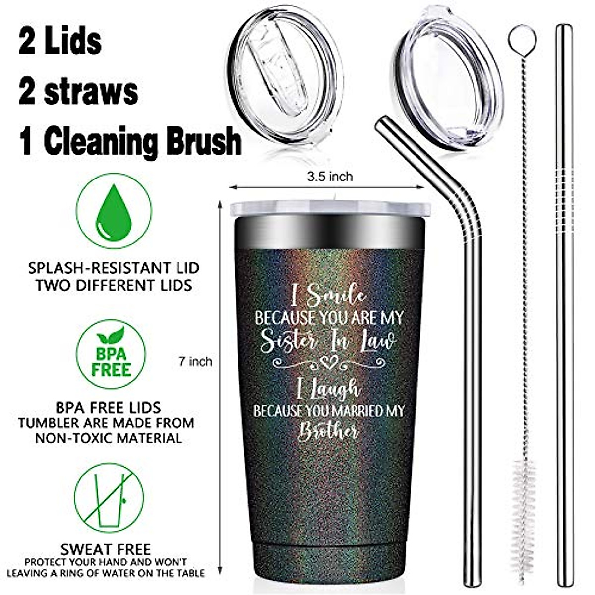 BIRGILT Sister in Law Gifts for Women - Gift for Sister in Law from Sister in Law, Brother in Law - Sister in Law Christmas Birthday Gifts - 20oz Vacuum Insulated Tumbler Cup