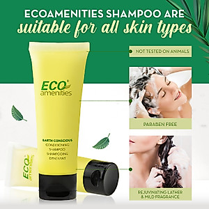 Eco Amenities Travel Size Shampoo and Conditioner Sets - 2 in 1 Hotel Shampoo and Conditioner Supplies for Guests - Refreshing Bulk Travel Size Toiletries - 30ml (1.0 fl oz), 72 pack, Green Tea Scent