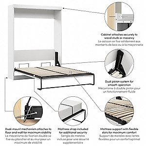Pemberly Row Edgar Easy-Lift Dual Piston Queen Size Murphy Wall Bed in White