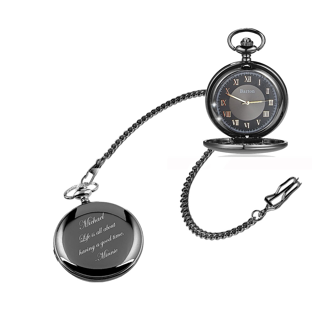 Personalized Gunmetal Pocket Watch with Gold Dial Custom Engraved Free with Gift Box - Ships from USA