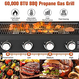 Giantex 36" Flat Top Gas Grill, 4 Burner Propane Cooking Griddle Station with 2 Foldable Side Tables, Bottom Shelf, Built-in Cutting Board, Professional Outdoor Gas Griddle for Restaurant Camping