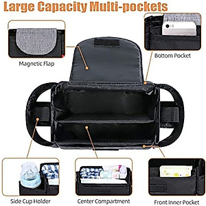 YWHWLX Stroller Organizer Bag With Cup Holders, Stroller Accessories Organizer and Bottle Holder Fits Most Strollers for Bottle,Diaper,Phone,Keys,Toys (Grey)
