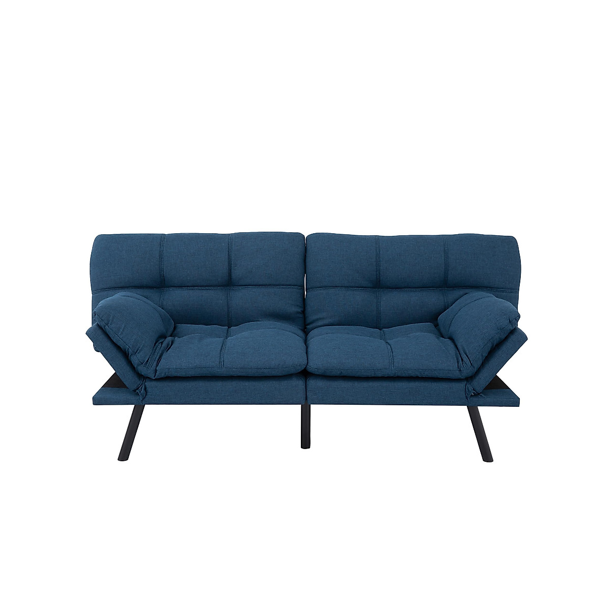 Sunny Heart 71" Futon Sofa Bed Memory Foam Linen Fabric Couch Bed, Convertible Modern Loveseat Sleeper with Adjustable Backrests and Armrests for Living Room, Office, Apartment,Blue