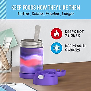 THERMOS FUNTAINER 16 Ounce Stainless Steel Vacuum Insulated Food Jar with Spoon, Purple Mirage