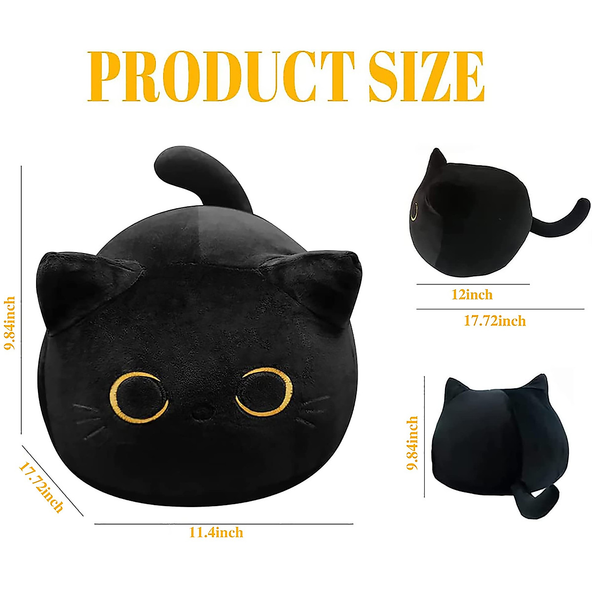 CHNBF 3D Black Cat Plush Toy, 17.7" Black Cat Pillow, Animal Soft Plush Pillow Baby Plush Toy Cat Shape Design Cute Cat Waist Cushion, As Birthday, Halloween, Christmas Decoration