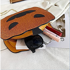 YYSS, Halloween Pumpkin Crossbody Bags Women Novelty Devil Shoulder Chain Purse Bat ornament Fashion PU Trick or Treat Shoulder Handbag Creative Cute bag with Drawstring Candy Bag (Brown), m