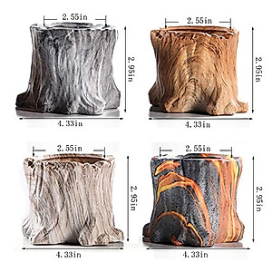 2CFUN Succulent Planter Pots Small Ceramic Flower Cactus Pots Set 4 Pack Tree Stump Succulent Pots with Drainage Bonsai Pots 4.33 Inch Gift for Home Decor Indoor Outdoor