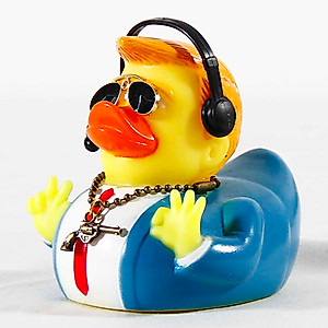 Large Rubber Duck Ornaments for Car Accessories Dashboard Decorations Trump Duck Toys with Sunglasses Headphones and Necklace (Style A)