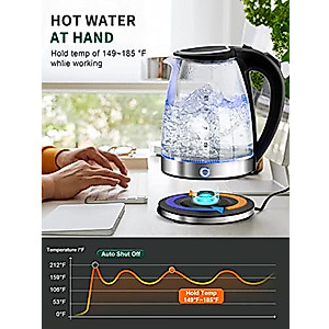 Pukomc Electric Kettle with Keep Warm - 1.7L Glass Water Boiler with Wide Opening, Led Indicator, Auto Shut-Off and Boil-Dry Protection - Series 9480