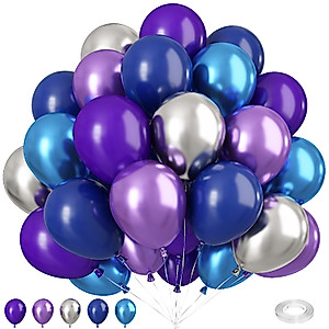 Purple and Blue Balloons Set, 50 PCS 10 Inch Purple Blue Black Party Balloons, Space Balloons Navy Blue Purple Silver Helium Balloons for Birthday Party Space Theme Baby Shower Supplies