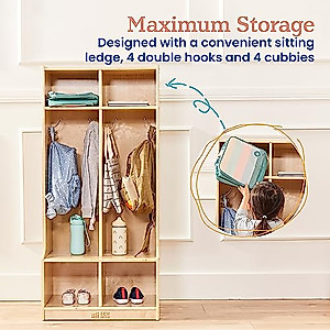 ECR4Kids 2-Section Coat Locker with Bench, Classroom Furniture, Natural