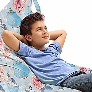 Ambesonne Vintage Lounger Chair Bag, Flowers Roses Vintage Teapot Cups Leaves Pastel Backdrop, High Capacity Storage with Handle Container, Lounger Size, Pale Blue Pale Pink