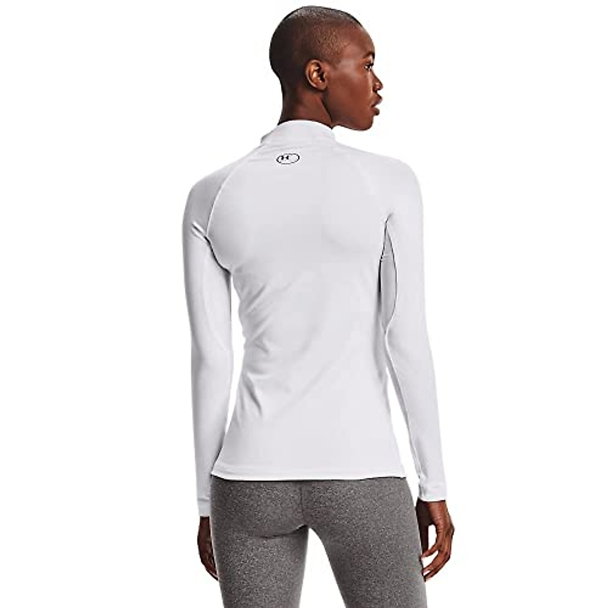 Under Armour Womens Authentics Mock Neck T-Shirt, White (100)/Black, Medium
