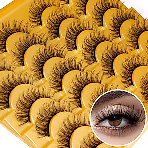 False Eyelashes Natural Look 12mm Fluffy Lashes Wispy Faux Mink Eyelashes 3D Volume Cat Eye Lashes Pack by Zegaine 14 Pairs